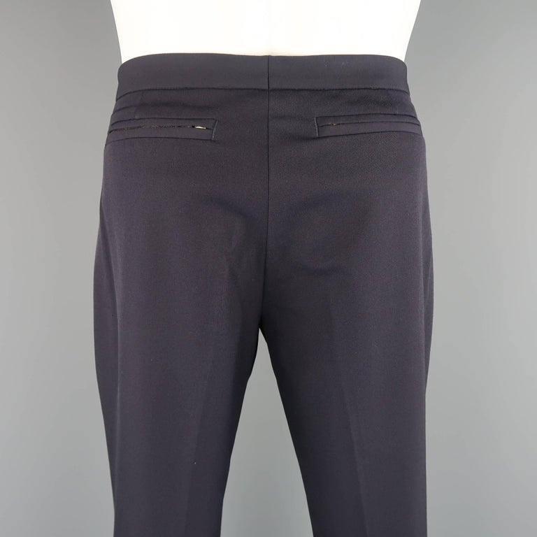 Men's PRADA Size 32 Navy Solid Stretch Nylon Zip Velcro Pocket Dress ...