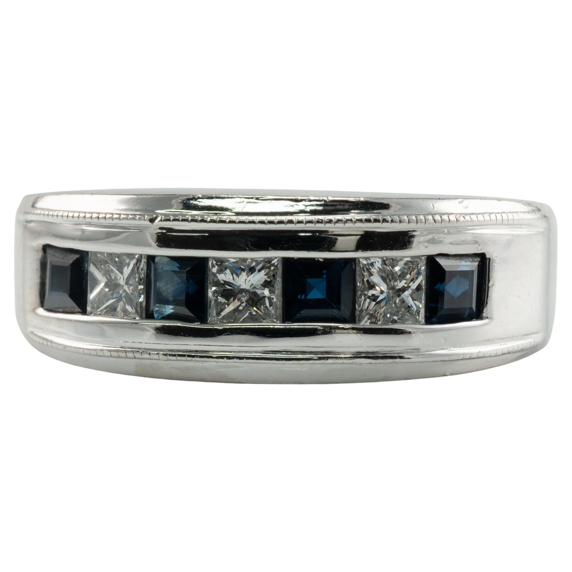 1.09 TCW Princess Cut Blue Sapphires Row Channel Setting Ring in 14k ...