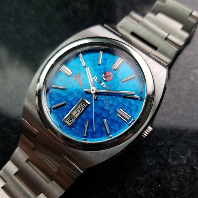 Mens Rado Purple Horse Day Date Automatic Blue Dial 1970s Swiss Vintage ...