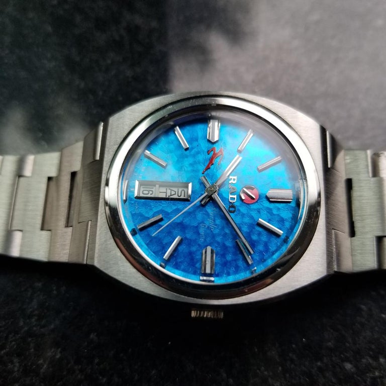 Mens Rado Purple Horse Day Date Automatic Blue Dial 1970s Swiss Vintage ...