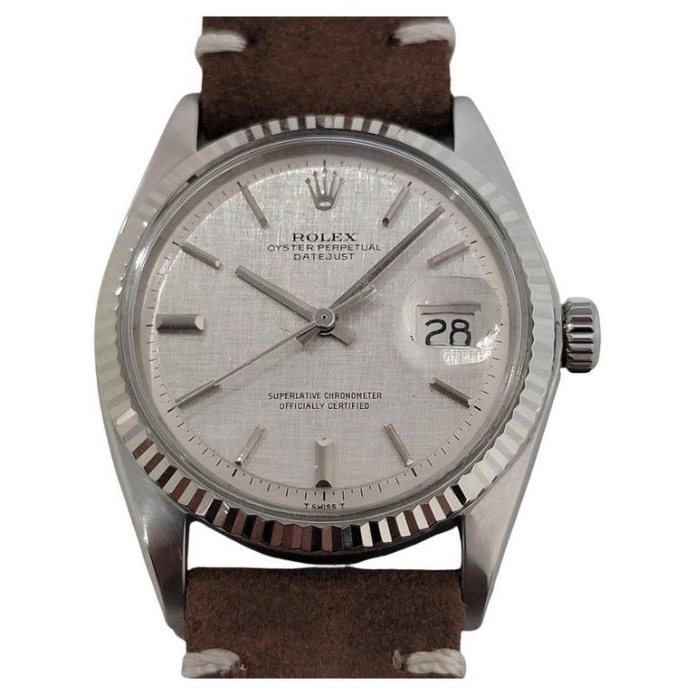 Mens Rolex Datejust 1601 36mm 18k Gold SS Linen Dial Automatic 1970s ...
