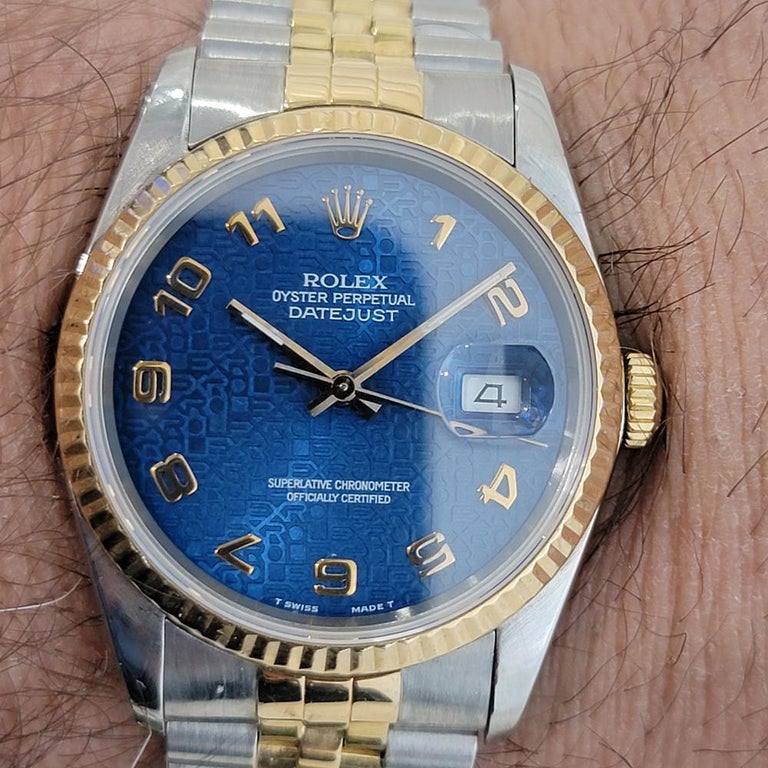 Mens Rolex Datejust 16233 18k Gold SS Blue Computer Dial 1980s Swiss ...