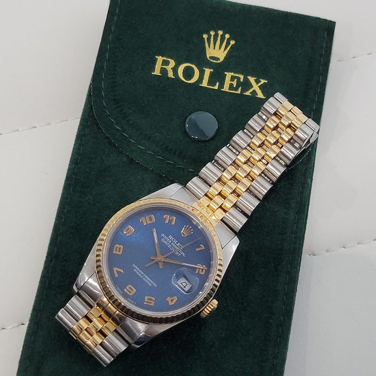 Mens Rolex Datejust 16233 18k Gold SS Blue Computer Dial 1980s Swiss ...