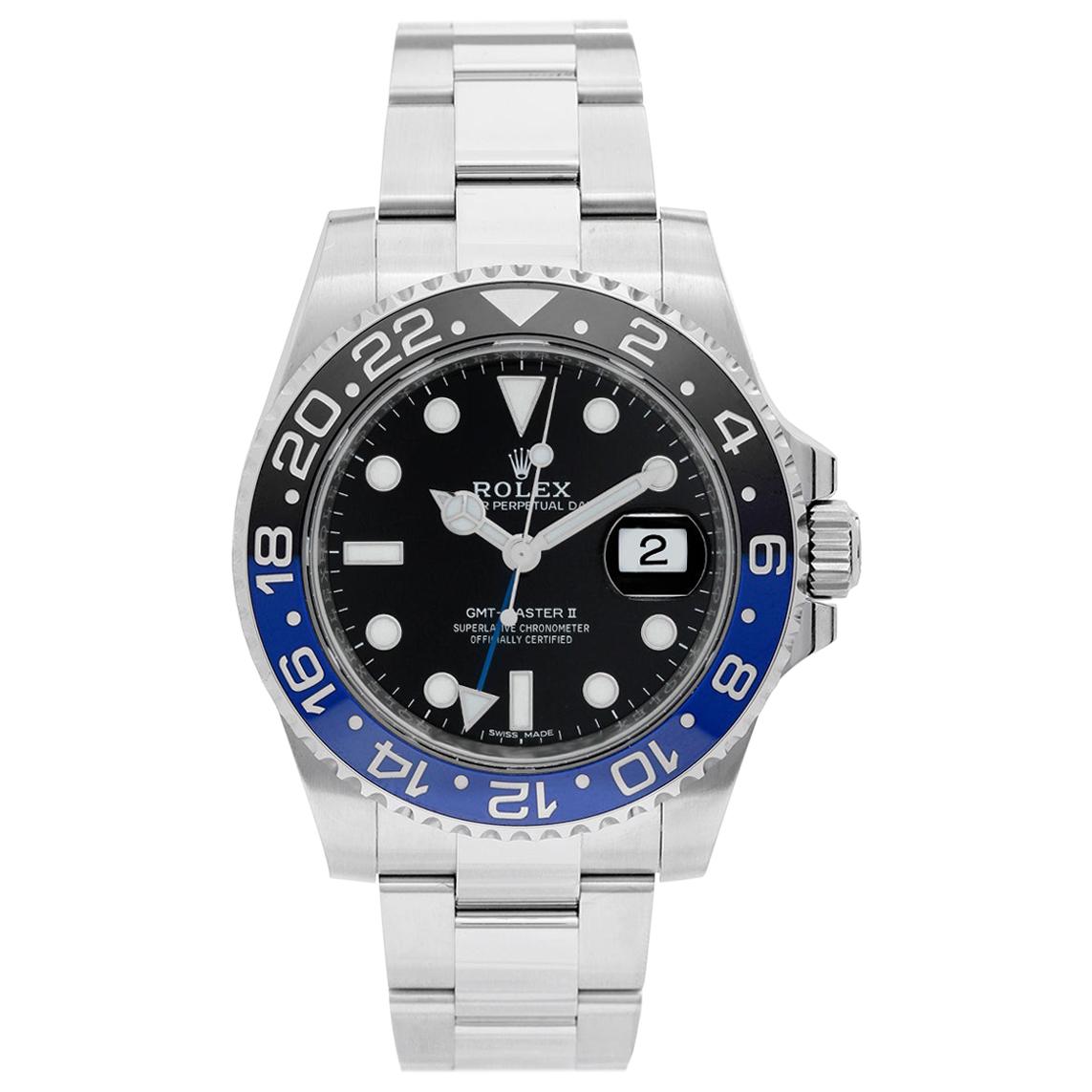 Men's Rolex GMT, Master II Stainless Steel Watch Black/Blue Bezel ...