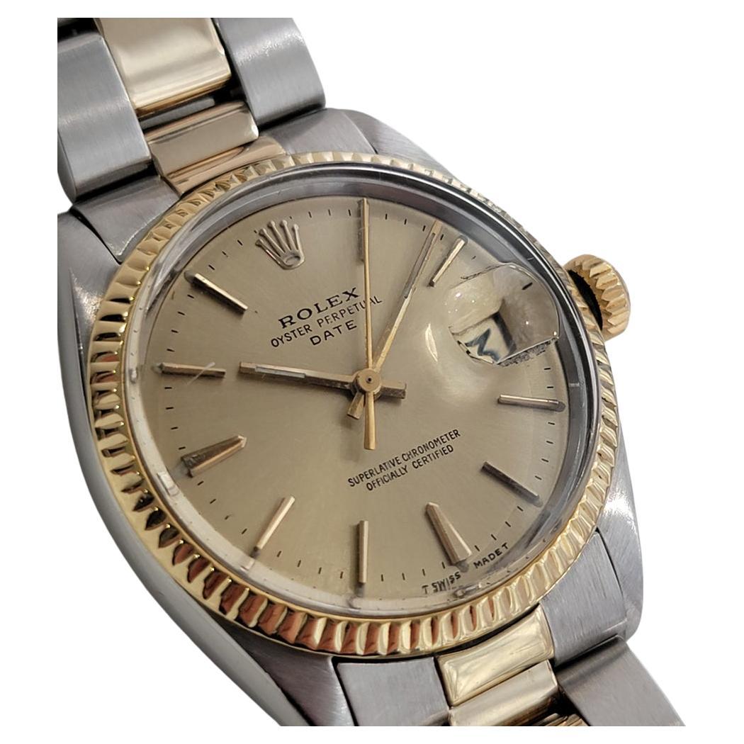 Mens Rolex Ref 1500 Oyster Perpetual Date 14k Gold SS Automatic 1960s RA168 For Sale at 1stDibs