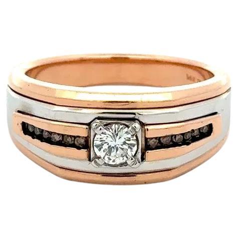 Men’s Round Brilliant Cut Diamond and Brown Diamond 2-Tone Gold Ring ...