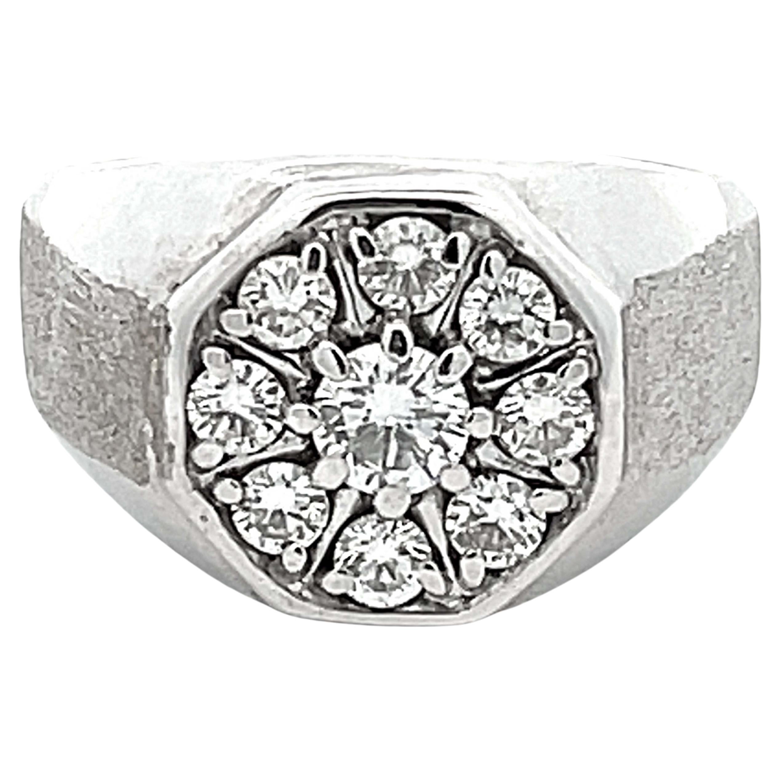 Mens Round Diamond Cluster Center Ring with Textured Shoulders in 14k ...