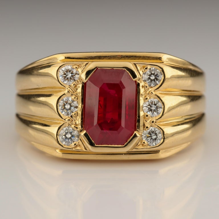 Men's Ruby and Diamond Ring GIA Certified as "Pigeon Blood Red" at 1stDibs