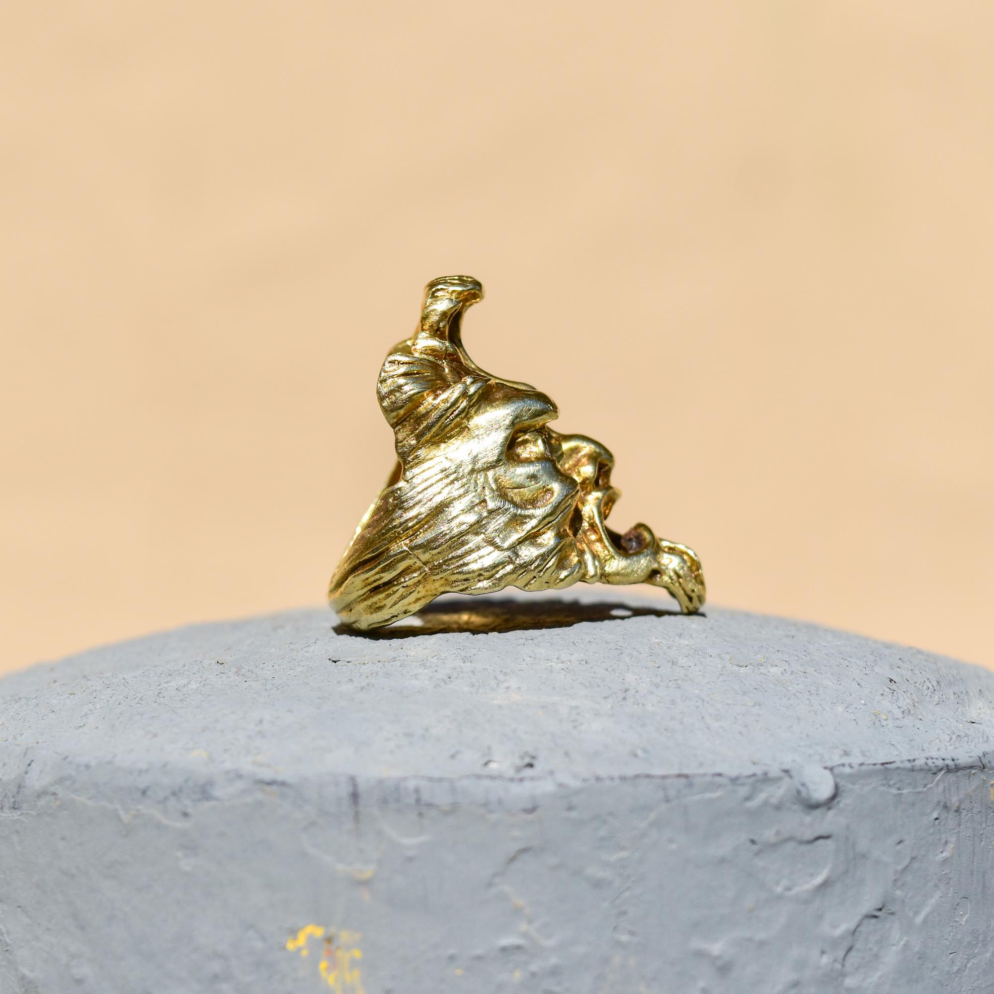 Men's Solid 14k Diamond Eye Sculpted Face Ring For Sale at 1stDibs