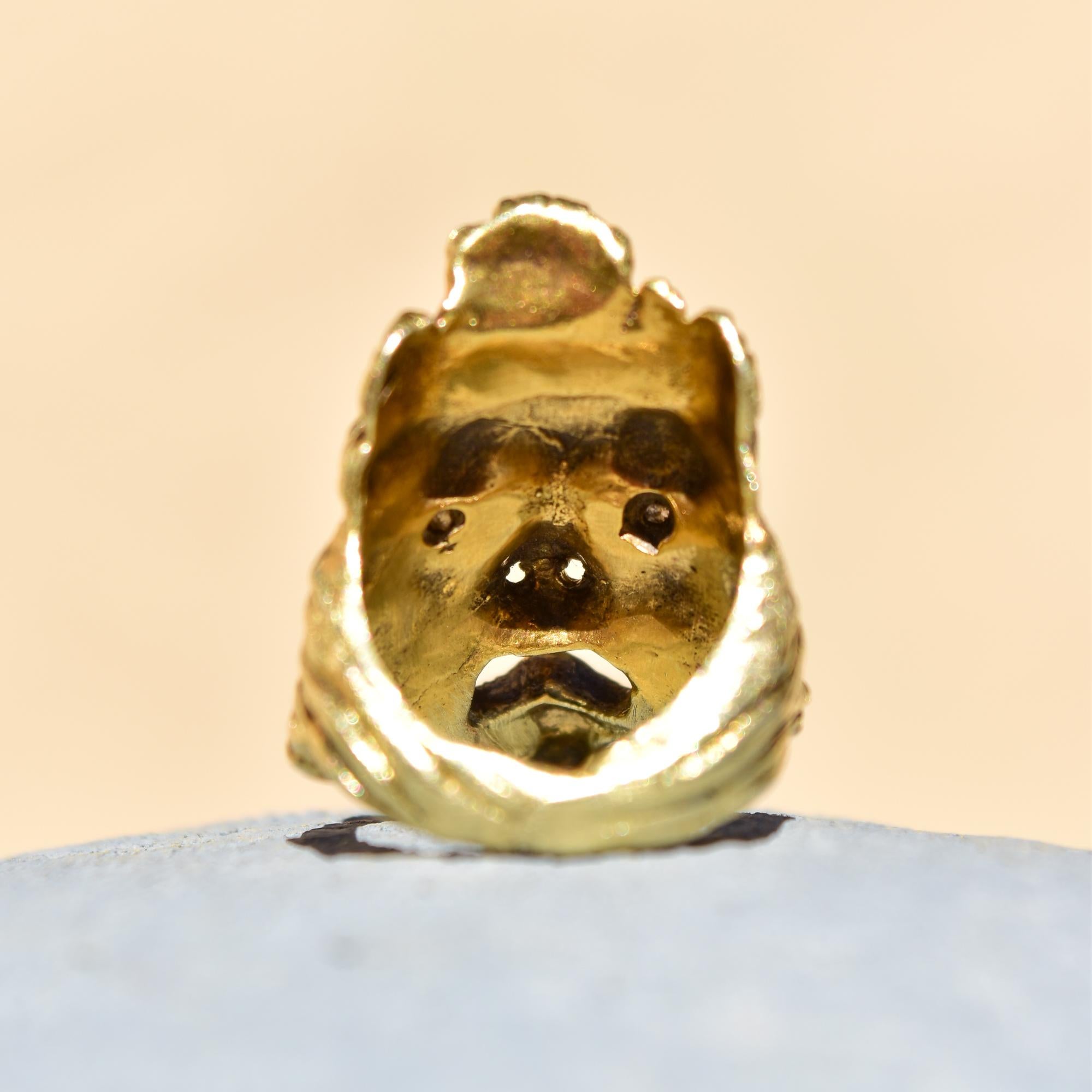 Men's Solid 14k Diamond Eye Sculpted Face Ring For Sale at 1stDibs