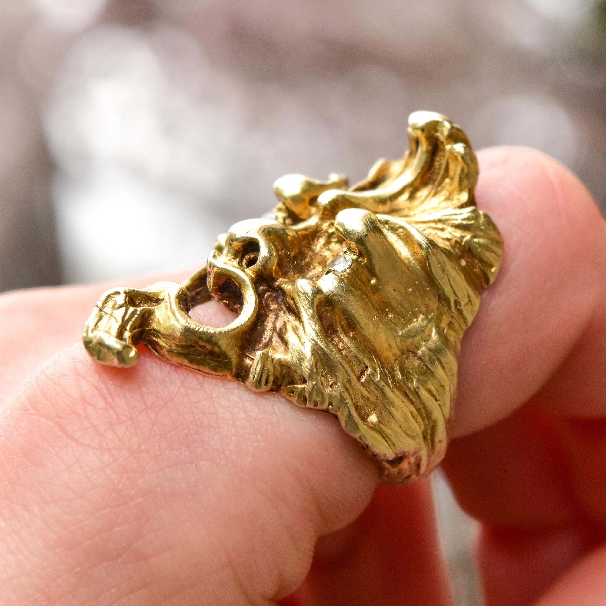 Men's Solid 14k Diamond Eye Sculpted Face Ring For Sale at 1stDibs