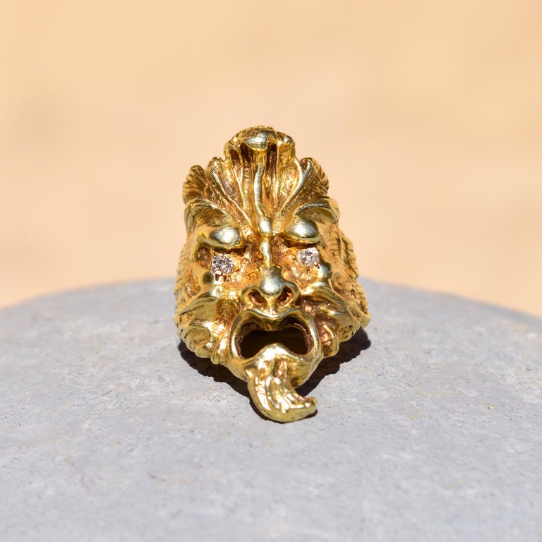 Men's Solid 14K Diamond Eye Sculpted Face Ring For Sale at 1stDibs