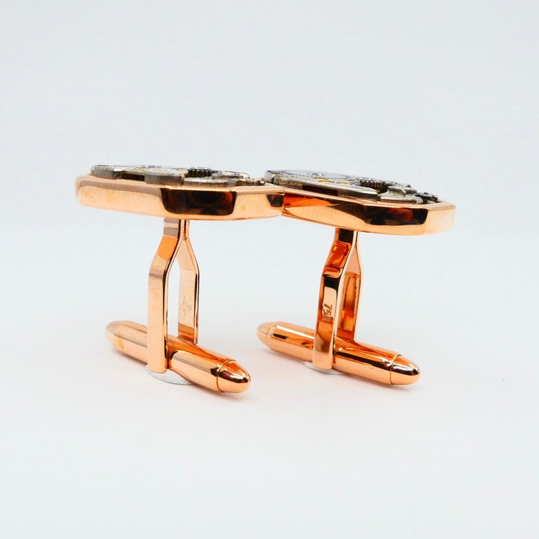 Men's Solid 18 Karat Gold Octagonal Cufflinks with Mechanical Watch ...