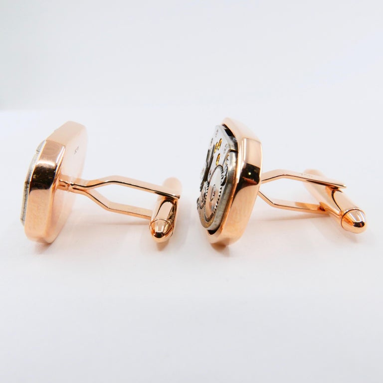 Men's Solid 18 Karat Gold Octagonal Cufflinks with Mechanical Watch ...