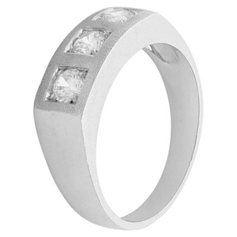 Men's Squared Brilliant cut White Diamond Trilogy Ring in Platinum For ...