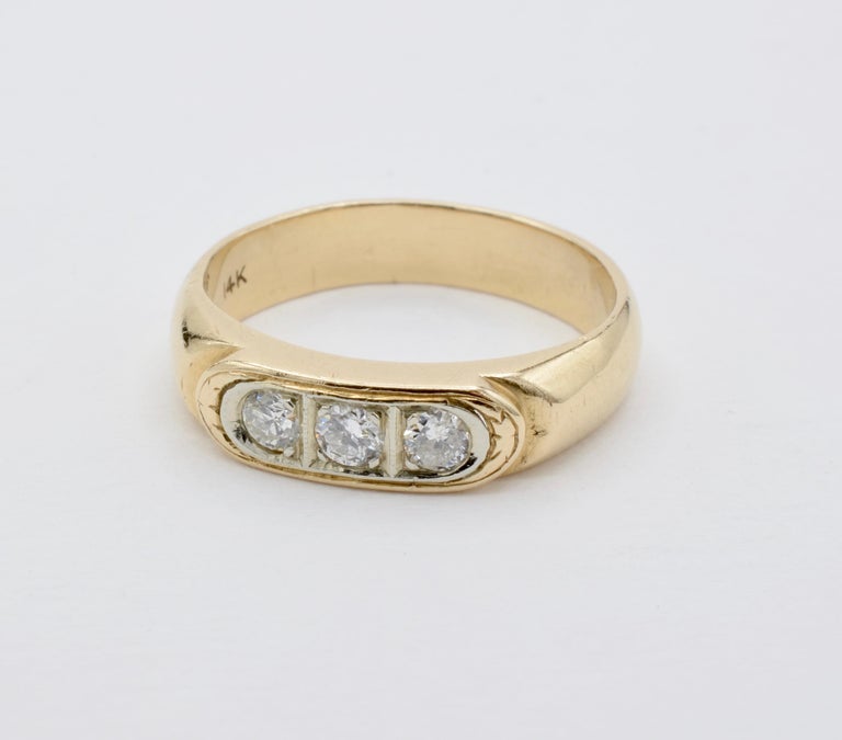 3 Diamond Mens 14 Karat Gold Ring 1970 For Sale at 1stDibs | men's 14 ...