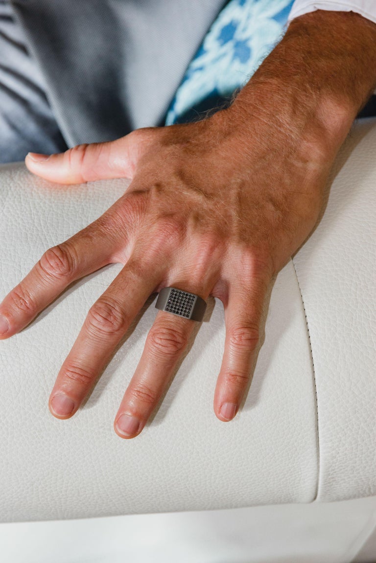 Men's Titanium 18 Karat Rose Gold Round Black Diamond Signet Ring For ...