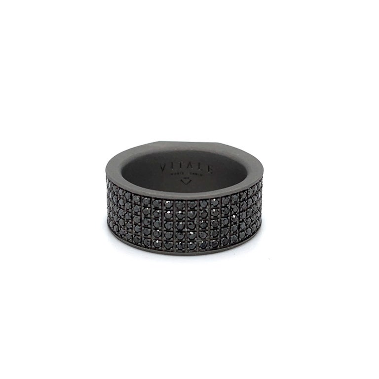 Men's Titanium 18 Karat Round Black Diamond Band Ring For Sale at 1stDibs