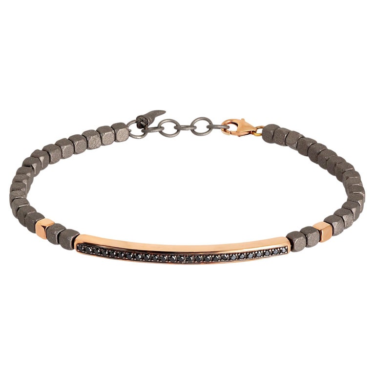 Men's Titanium Bracelet, 2 Cubes in 9KT Red Gold and Black Diamonds Set ...