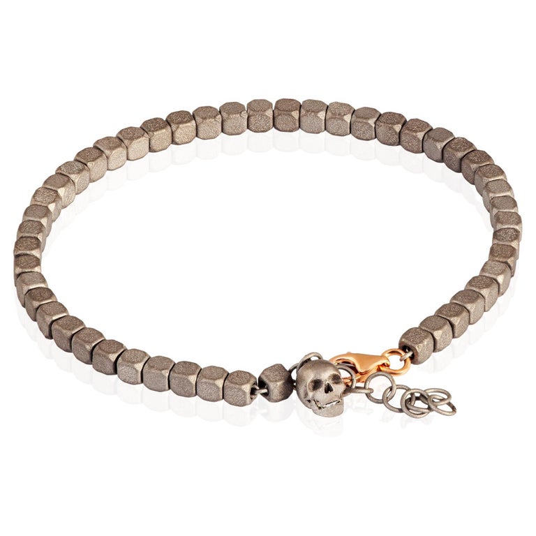 Men's Titanium Bracelet, Cuby Line, Titanium Skull, Clasp in 9KT Red ...