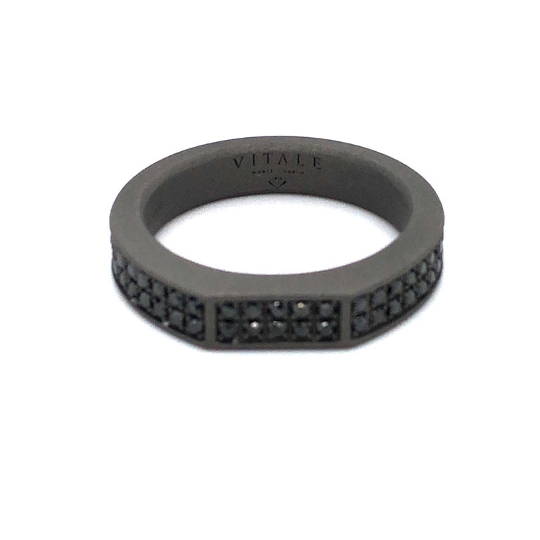 Men's Titanium Round Black Diamond Band Ring For Sale at 1stDibs