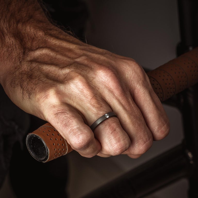 Men's Titanium Solitaire with 10-Point Black Diamond For Sale at 1stDibs