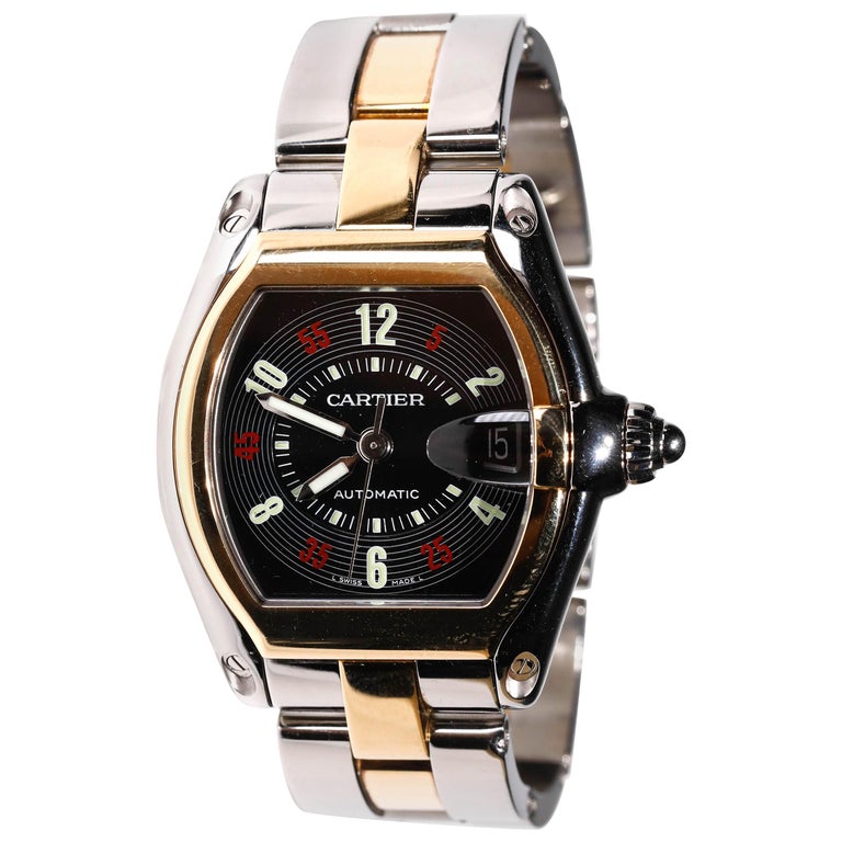 Men's Two-Tone Cartier Roadster XL Black Luminescent Dial Automatic ...