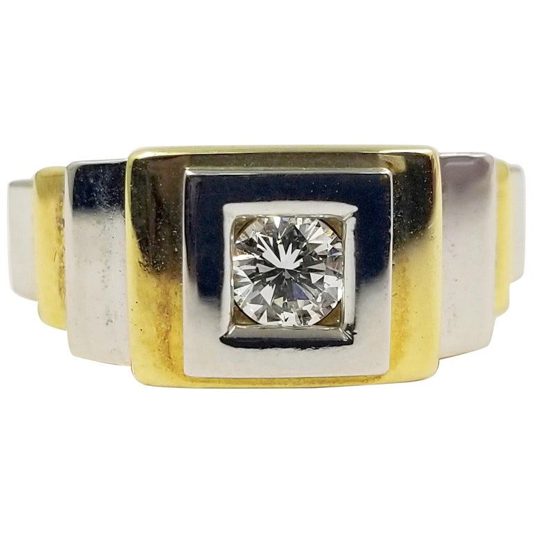 Men's Two-Tone Diamond Solitaire Ring at 1stDibs
