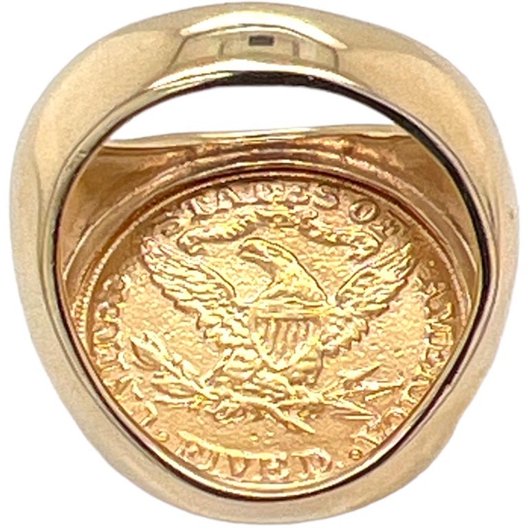 Men's US $5 Gold Coin Ring 14 Karat Yellow Gold Signet Style Vintage ...