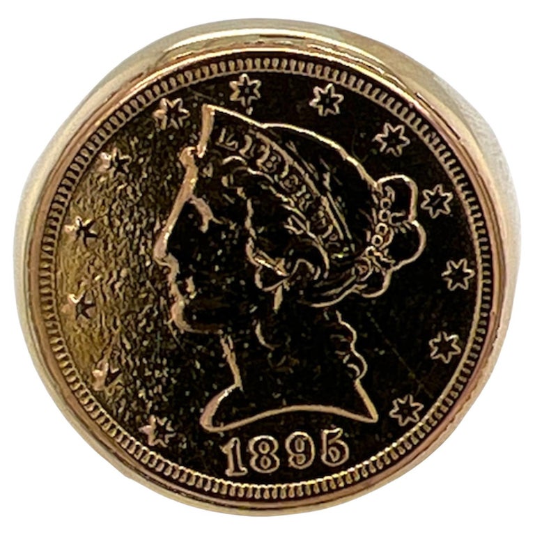 Men's US $5 Gold Coin Ring 14 Karat Yellow Gold Signet Style Vintage ...