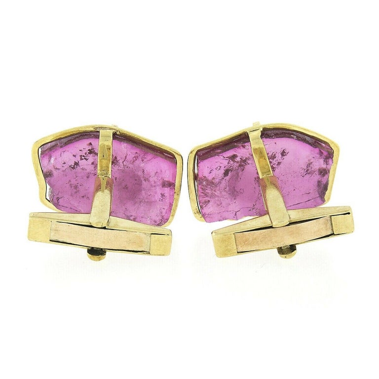 Men's Vintage 18k Gold Unique Portrait Cut Pink Tourmaline Swivel Cuff ...