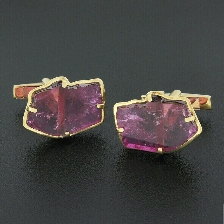 Men's Vintage 18k Gold Unique Portrait Cut Pink Tourmaline Swivel Cuff ...