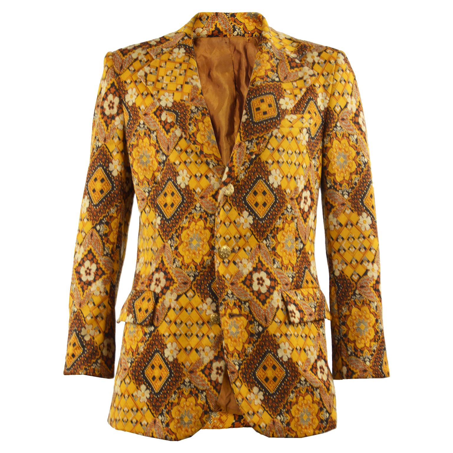 Mens Vintage 1970s Fashion Tapestry Patterned Blazer For Sale at ...