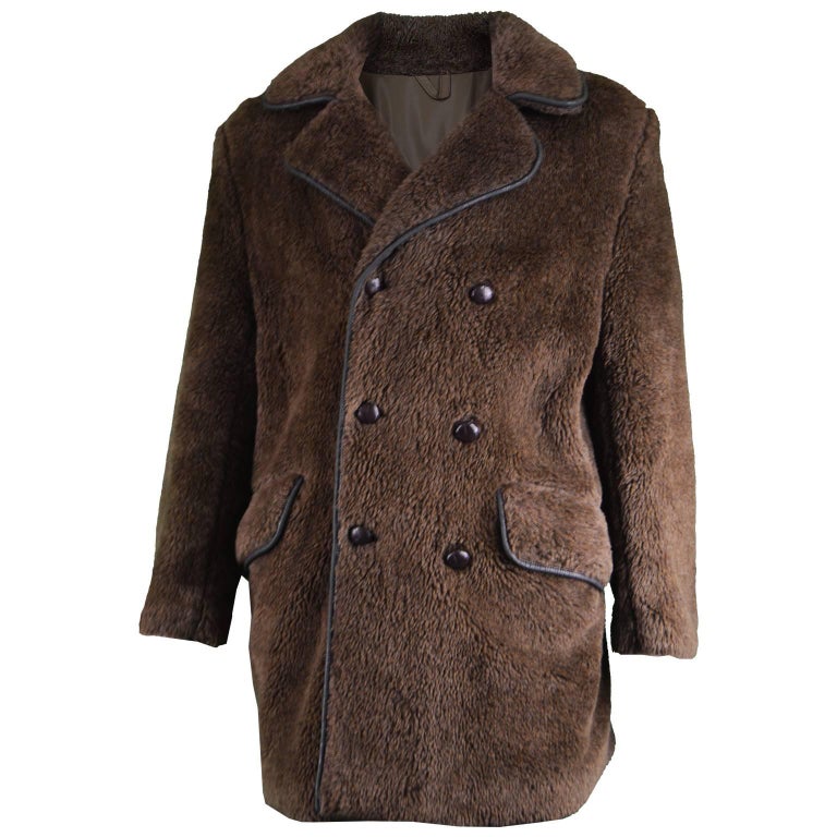 Men's Vintage Faux Fur Coat with Double Breasted Buttons, 1970s For Sale at 1stDibs | mens faux ...