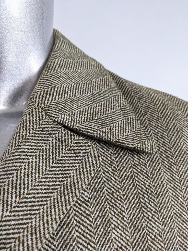 Mens Vintage Half Norfolk Herringbone Wool Tweed Jacket Coat, 1970s For ...