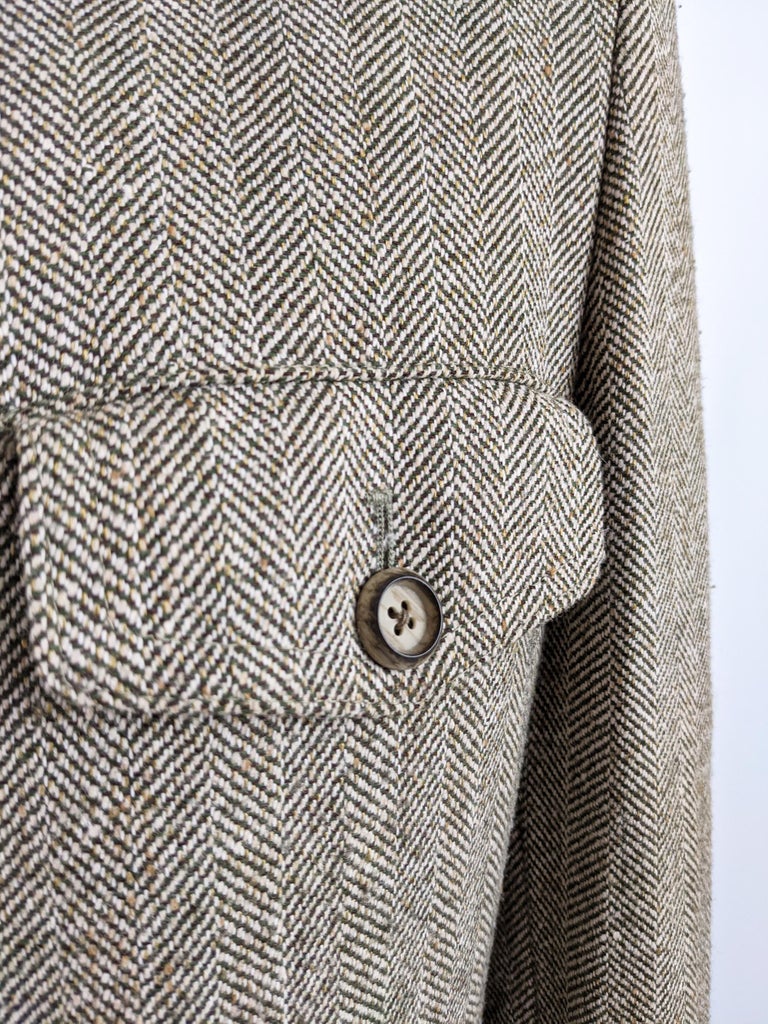 Mens Vintage Half Norfolk Herringbone Wool Tweed Jacket Coat, 1970s For ...