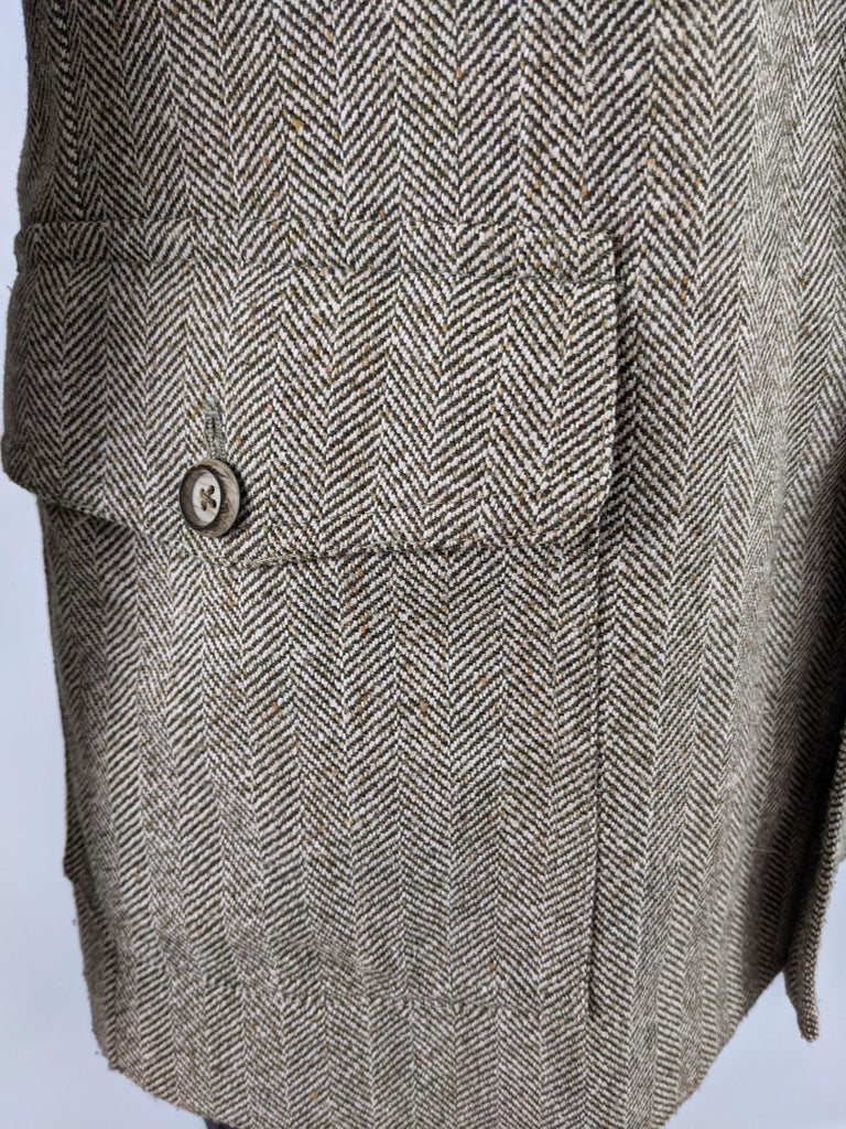 Mens Vintage Half Norfolk Herringbone Wool Tweed Jacket Coat, 1970s For ...