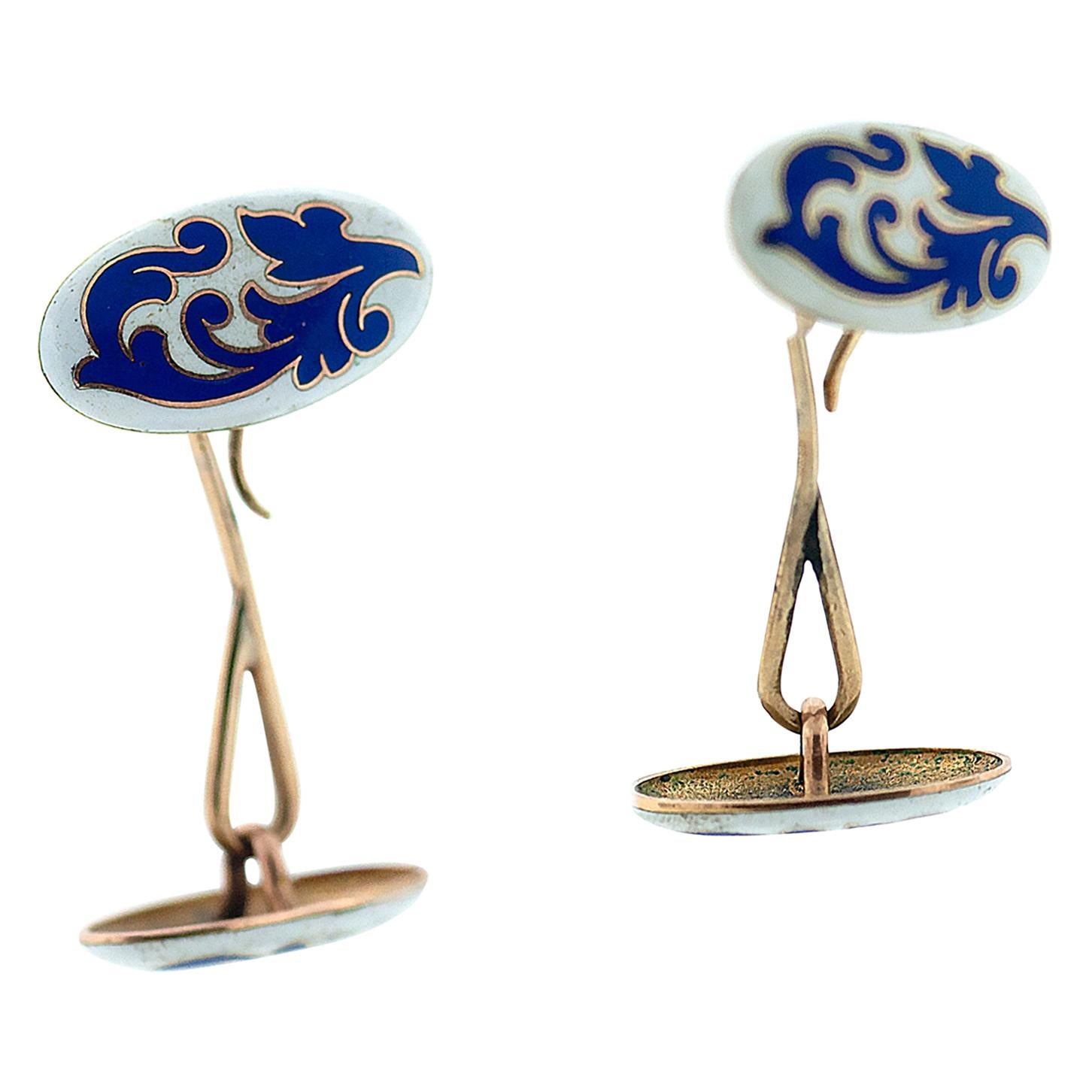 Longmire Cobalt-Blue Enamel Gold Cufflinks at 1stDibs | longmire cufflinks