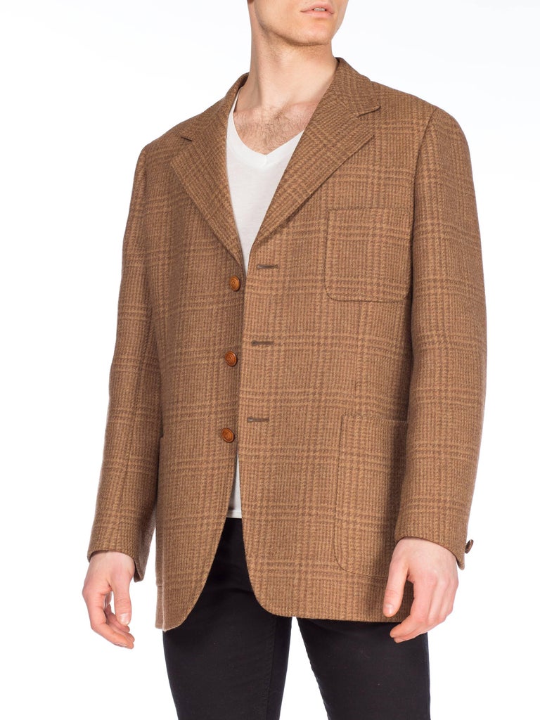 Gucci Men's Wool Plaid Blazer Suit Jacket with Embossed Leather Buttons ...