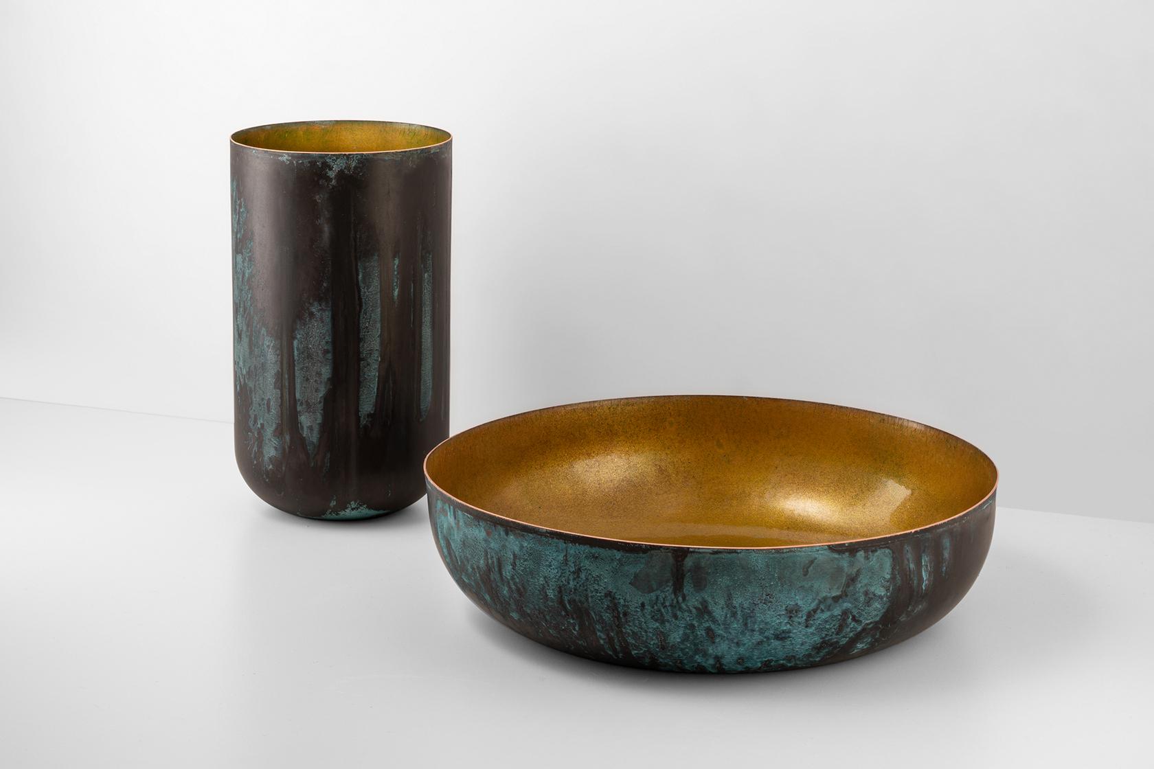 Mercurio, Copper Vase with Enamelled Interior and Burnished Exterior ...