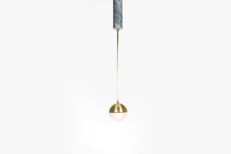 Meridian Single, Orb Contemporary Pendant, Hand Blown Glass, Brass ...