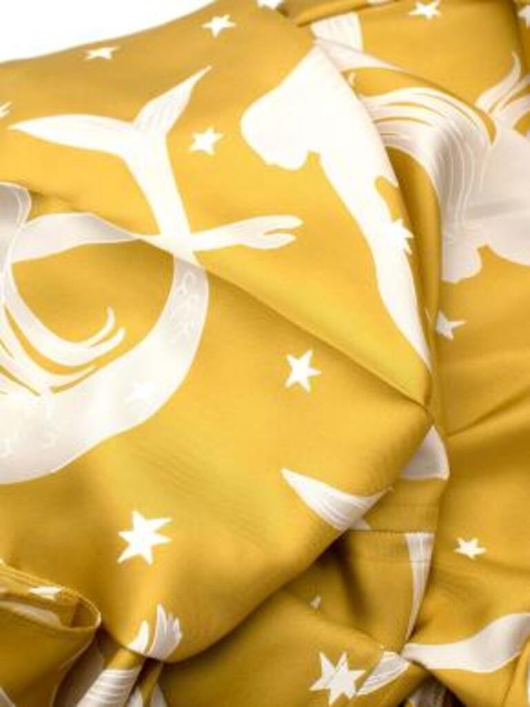 Mermaid Print Pussy-bow Pleated Silk-georgette Midi Dress For Sale at 1stDibs