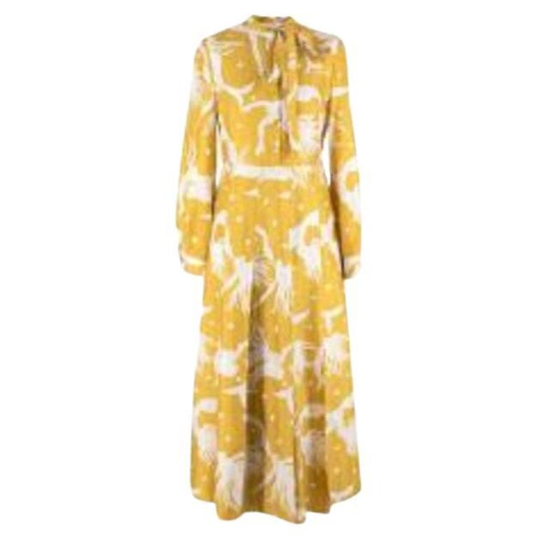Mermaid Print Pussy Bow Pleated Silk Georgette Midi Dress For Sale At
