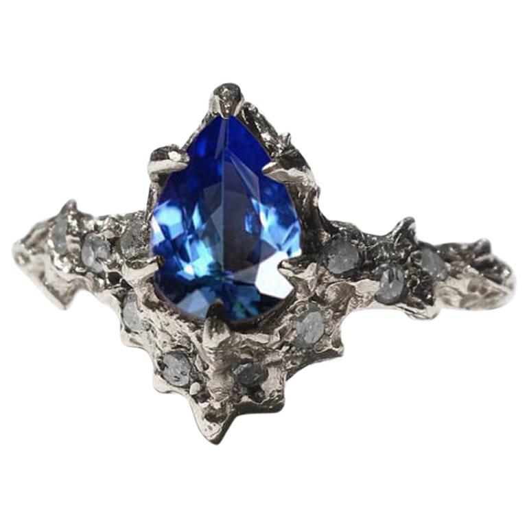Mermaid Tanzanite and 18 Karat White Gold Diamond Ring at 1stDibs