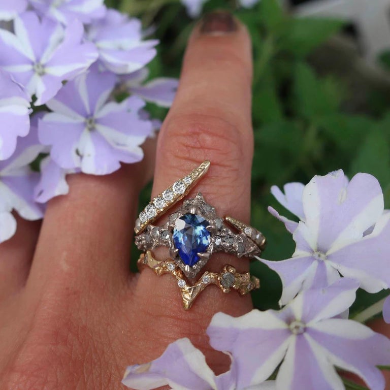 Mermaid Tanzanite and 18 Karat White Gold Diamond Ring at 1stDibs