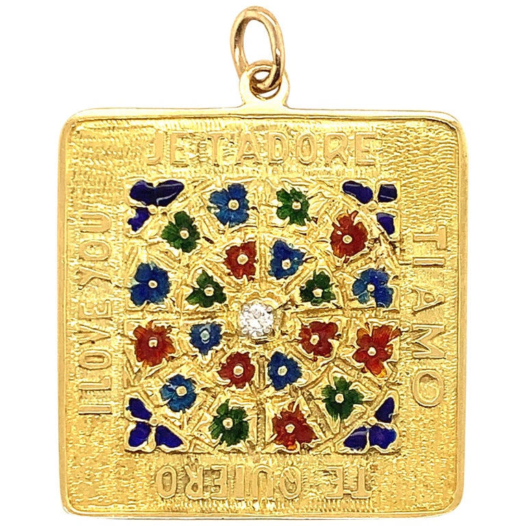 Merrin Gold Enamel and Diamond Love Charm For Sale at 1stDibs