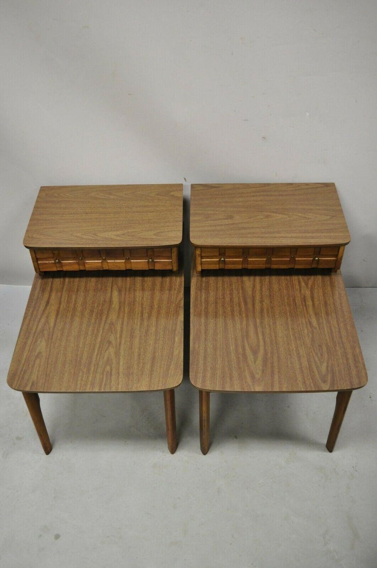 Mersman Mid Century Modern Walnut and Laminate Step Side End Tables - a ...