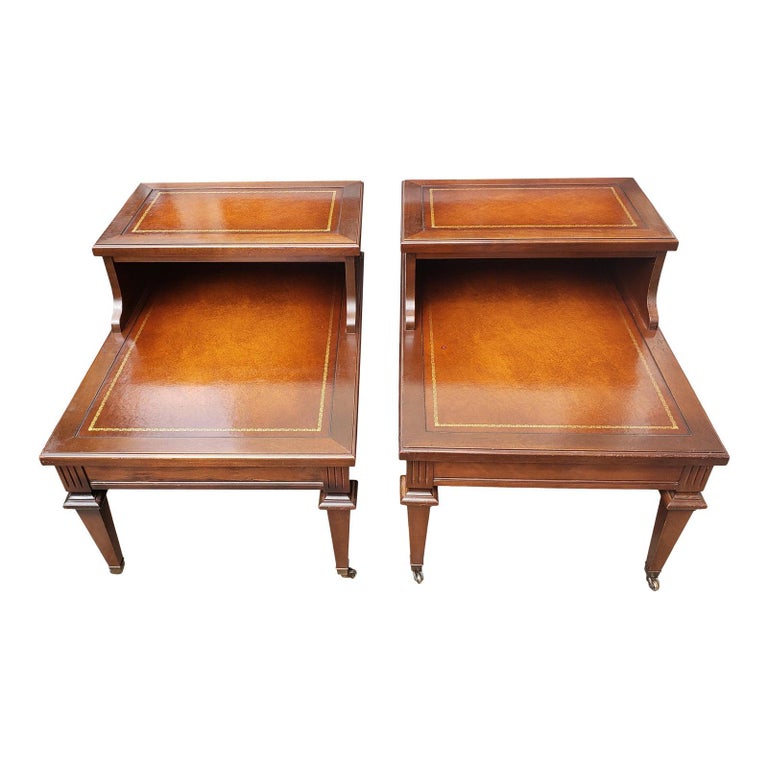 Mersman Two Tier Mahogany Tables with Leather Top Inserts Circa 1960s, a Pair For Sale at ...