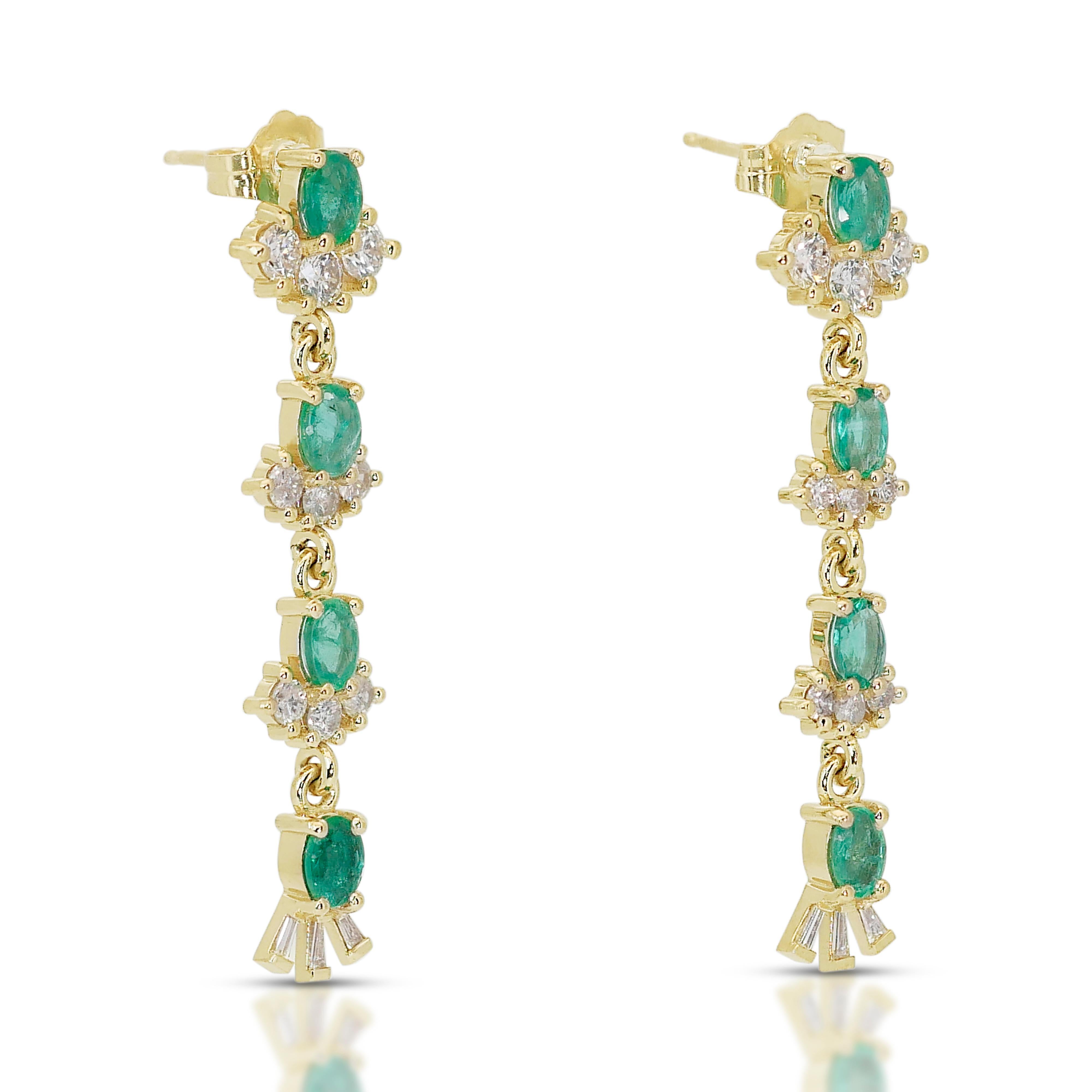 Mesmerizing 2.04ct Emeralds and Diamonds Drop Earrings in 14k Yellow ...