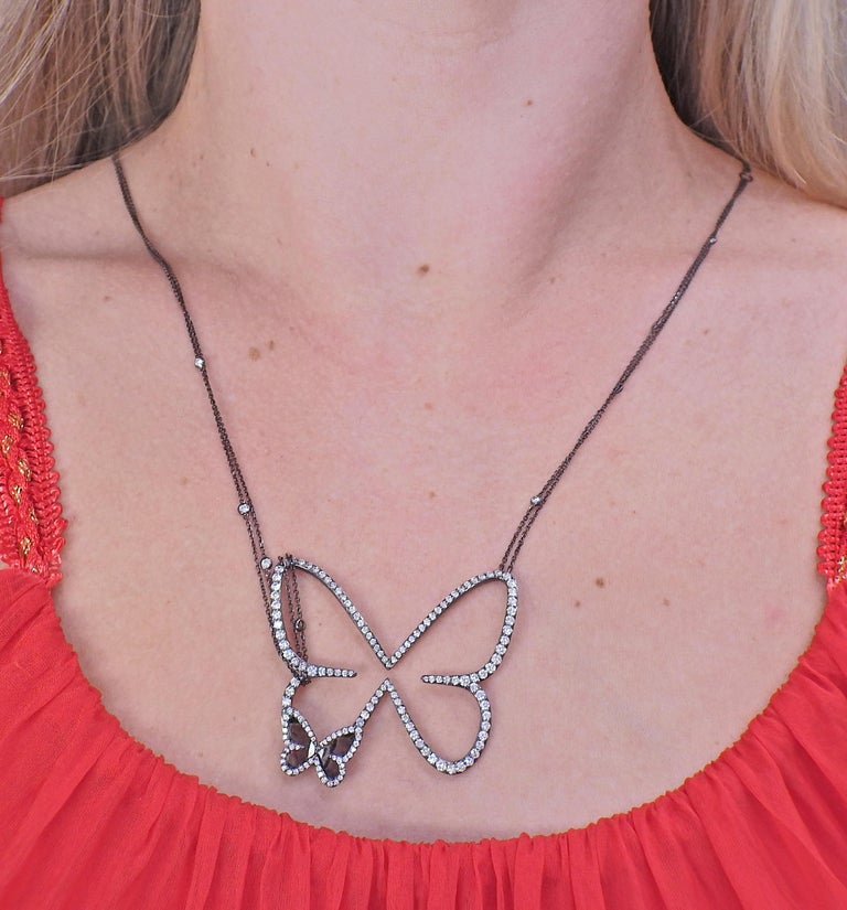 Messika Butterfly Blackened Gold Diamond Pendant Necklace For Sale at ...